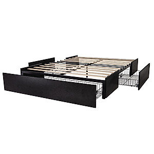 Allewie Full Size Platform Bed Frame with 3 Storage Drawers, Faux Leather Upholstered, Wooden Slats Support, No Box Spring Needed, Easy Assembly, Black
