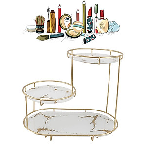 Bathroom Counter Organizer, Iron Glass 2 Tier Vanity Tray, Skincare Makeup Organizer Shelf, Vanity Organizer Bathroom Counter Shelf for Cosmetics, Toiletries, Lotions, Perfumes