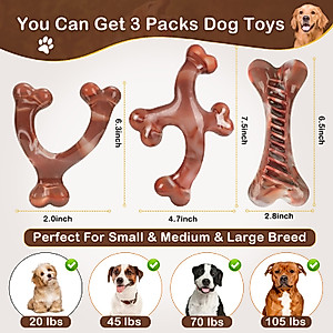 NOUGAT Dog Toys for Aggressive Chewers 3 Pack Indestructible Dog Toy Tough Nylon Bacon Flavor Dog Chew Toys for Large Medium Small Breed
