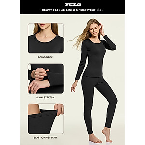 TSLA Women's Thermal Underwear Set, Soft Fleece Lined Long Johns, Winter Warm Base Layer Top & Bottom, Heavyweight Black, Medium