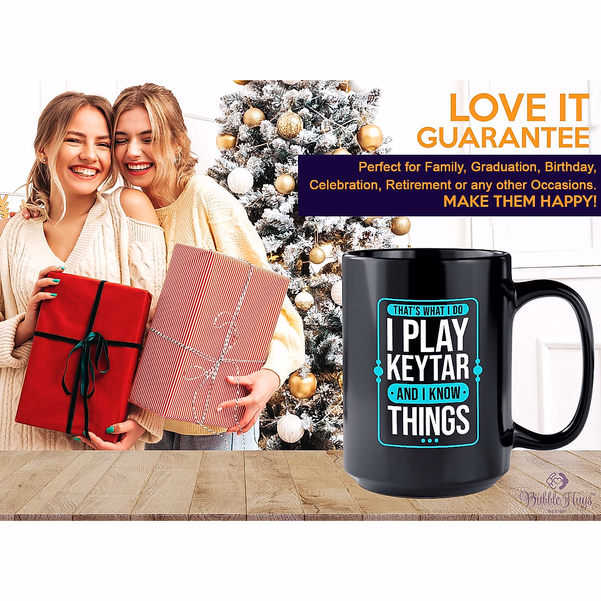 Bubble Hugs Keytar Coffee Mug 15oz Black - That's What I Do I Play Keytar - Keytar Player Music Musician Instrument Song