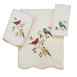 Avanti Linens- 3pc Towel Set, Soft & Absorbent Cotton Towels (Premier Songbirds Collection, Ivory)