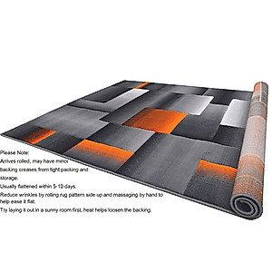 HR 8’ x 10’ Rug in Electric Orange - Premium Quality Orange/Black/Gray Abstract Geometric Modern Squares Pattern Area Rug - Contemporary Styling for Living Room, Bedroom - Unique Home Decor