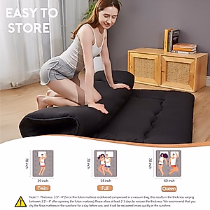 Aigbiot Japanese Futon Floor Mattress Foldable Tatami Mattress, Roll Up Sleeping Mat with Washable Cover for Adults,Child,Guest Twin Full Queen (Twin, Black)