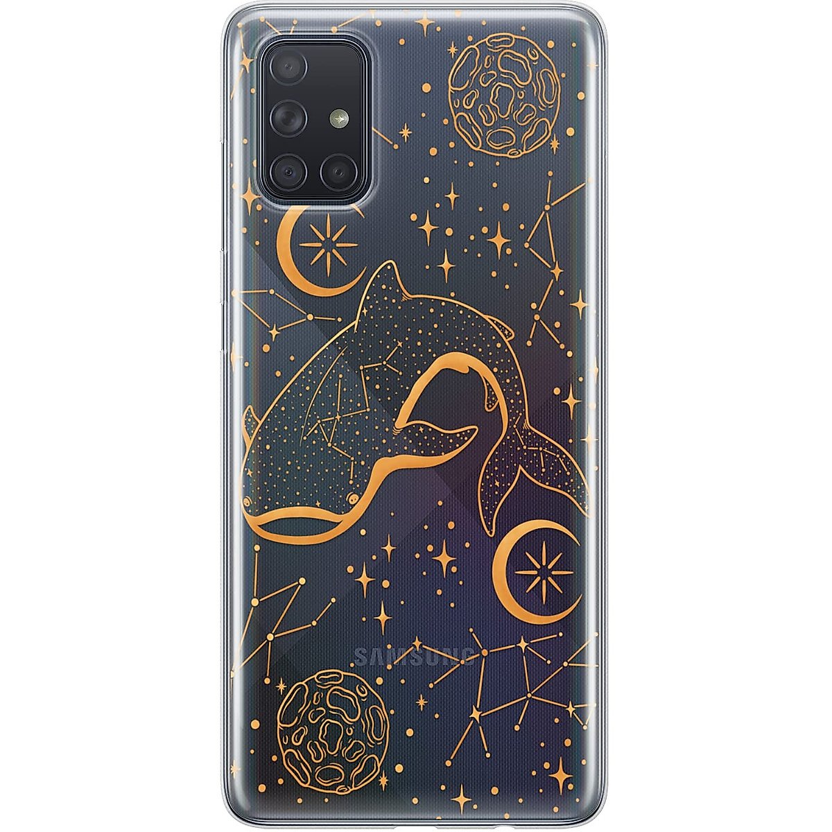TPU Phone Case Compatible with Samsung A72 A71 5G A70 A51 A50 A32 A21 A11 A12 A13 A14 A01 Clear Lightweight Print Flexible Whale Shark Space Silicone Durable Constellations Stars Shockproof