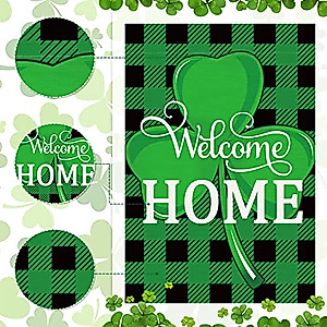 Saint Patricks Shamrock Day Garden Flag 12 x 18 Green Shamrock Holiday Outside Buffalo Plaid Flag Saint Patty Day Decorative Vertical Double Sided Burlap Welcome Signs Outdoor Plaid Spring Flag