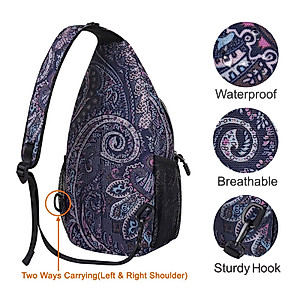 MOSISO Sling Backpack,Travel Hiking Daypack Pattern Rope Crossbody Shoulder Bag, Navy Blue Base Totem Texture