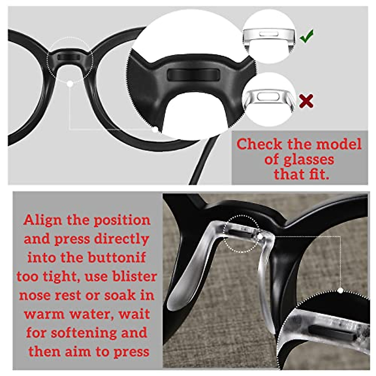 12 Pieces U Shaped Eyeglasses Nose Pads Bridge Plastic Eye Glasses Nose Support Pads Anti Slip Nose Pieces for Eyeglasses Soft Plug-in Air Chamber Glasses Nose Guard Eyewear Accessories (6 Styles)