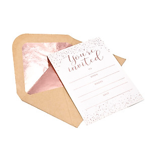 Chriz.Z Invitation Cards - 24-Count 4" x 6" White Invitation Cards ‘’You Are Invited’’ in Rose Gold Foil with 26 Foil Kraft Envelopes – For Wedding, Bridal Shower, Baby Shower, Birthday