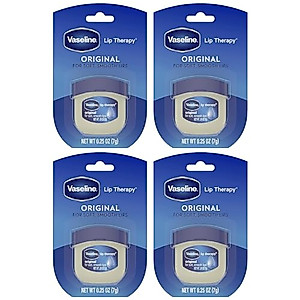 Vaseline Lip Therapy Original – Mini Vaseline Lip Balm, Hydrating Petroleum Jelly, Clear Lip Gloss, Travel-Size, 0.25 Oz Ea (Pack of 4)