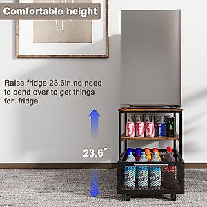 PUNCIA 19.7x19.7in Mini Fridge Stand with Storage and Wheels Heavy Duty Mini Fridge with 4 Lockable Wheels Table Beverage Refrigerator Stand for Coffee Bar Fridge Car for Office Home Bedroom Dorm