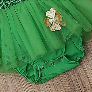 Newborn Baby Girls 1st ST Patrick's Day Green Sequin Romper Dress Ruffled Halter Bodysuit Tutu Dress 0-24M (6-12M, Green)