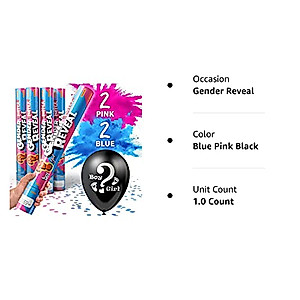 JAPJA Gender Reveal Powder Cannon & Confetti Balloon - 4 X-Large (16") Cannons (2 Pink 2 Blue Smoke Bomb | Poppers) & Boy or Girl Balloon, Party Supplies & Decorations for Baby Gender Reveal Party