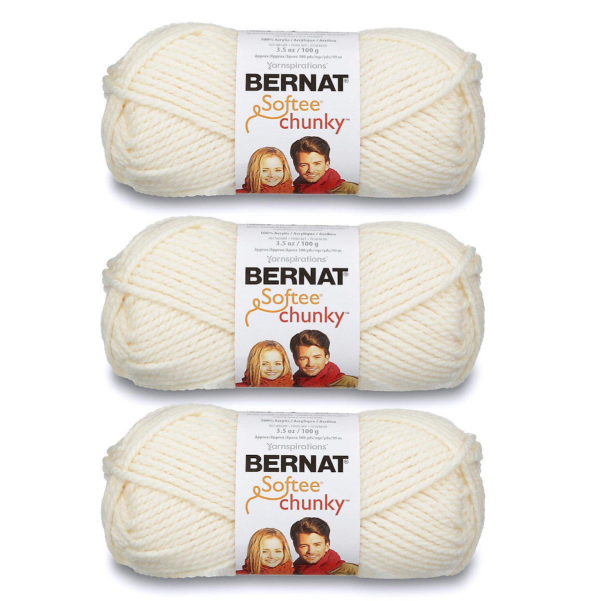 Bernat Softee Chunky Yarn (3 Ball Pack), Natural, 3 Count