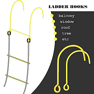 ISOP Window Hooks for Fire Escape Ladders, 2 Hooks |Iron Hooks for Rescue Rope Ladder, Emergency Hook Set Fits Most Windows - Great with Mounting Clips or Deployment Ladders - Durable & Portable