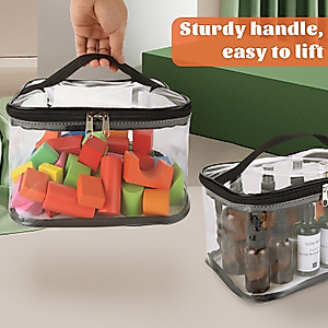 YAYODS 6 Pack Clear Toy Storage Bags with Zipper and Handle, PVC Waterproof Toy Organizer Bags for Board Games, Building Blocks, Small Toys (Black, Orange, 9.5 x 6.7 x 5.5 Inch)