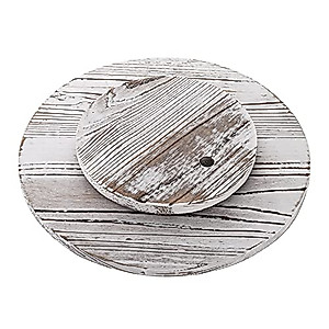 TOPZEA 13 Inch Wood Lazy Susan Turntable, Rotating Vintage Rustic Kitchen Turntable Tray for Pantry Cabinet Table Counter Top, White