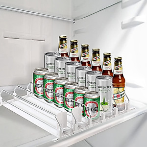 ONCHSH Drink Organizer for Fridge,Soda Can Drink Organizer for Refrigerator,Beer Pop Can Water Bottle Storage for Pantry,Width Adjustable Beverage Pusher Glide (White, 16.4"D - 5 Rows)