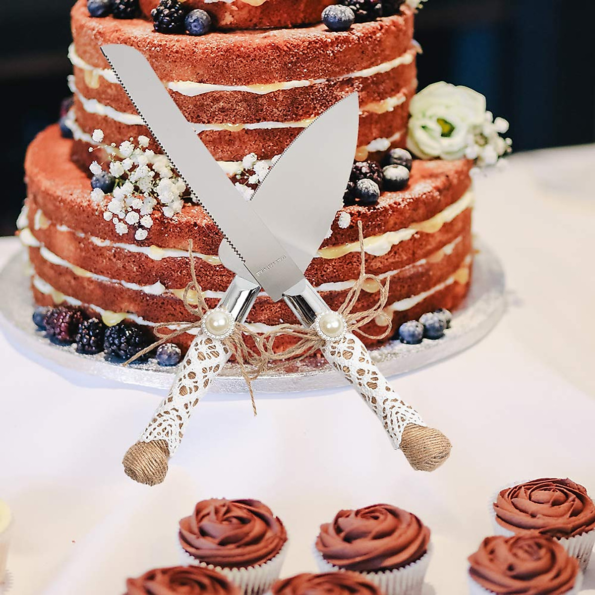 Rustic Wedding Cake Serving Set Wedding Cake Knife and Server Set Pizza Pie Server Set for Anniversaries Birthdays Christmas Parties