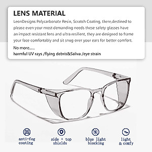 LeonDesigns Safety Glasses Anti-Fog Goggles Z87.1 Blue Light Blocking Anti-Dust UV Protection Glasses For Men Women (Square black1)