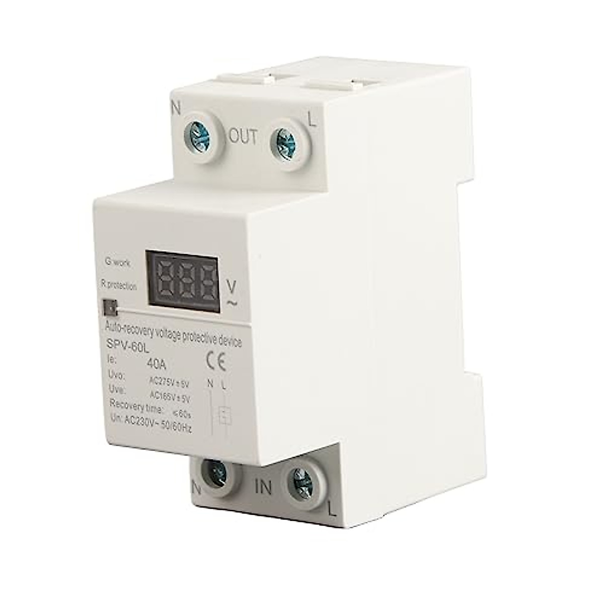 230V 40A Automatic Recovery Overvoltage and Undervoltage Protection Device, Voltage Arrester Device, DIN Rail Mount Protector
