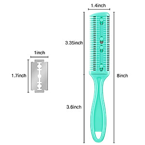 3 Pieces Razor Comb with 10 Pieces Razors, Hair Cutter Comb Cutting Scissors, Double Edge Razor, Hair Thinning Comb Slim Haircuts Cutting Tool (Green)