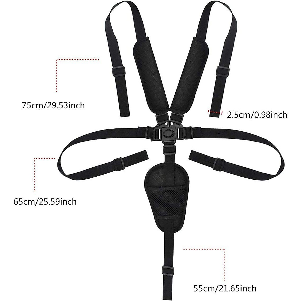 Kissral Universal 5 Point Harness Straps, Adjustable Baby Safety Strap Belt with Shoulder Pads and Guarding Pad, Harness Straps for High Chair/Pushchair/Stroller/Pram/Buggy (Black)