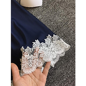 Funic Women Satin Sleepwear Ladies Nightwear Nightdress Sexy Lingerie with Chest Pads(Blue,Asian M = US S)