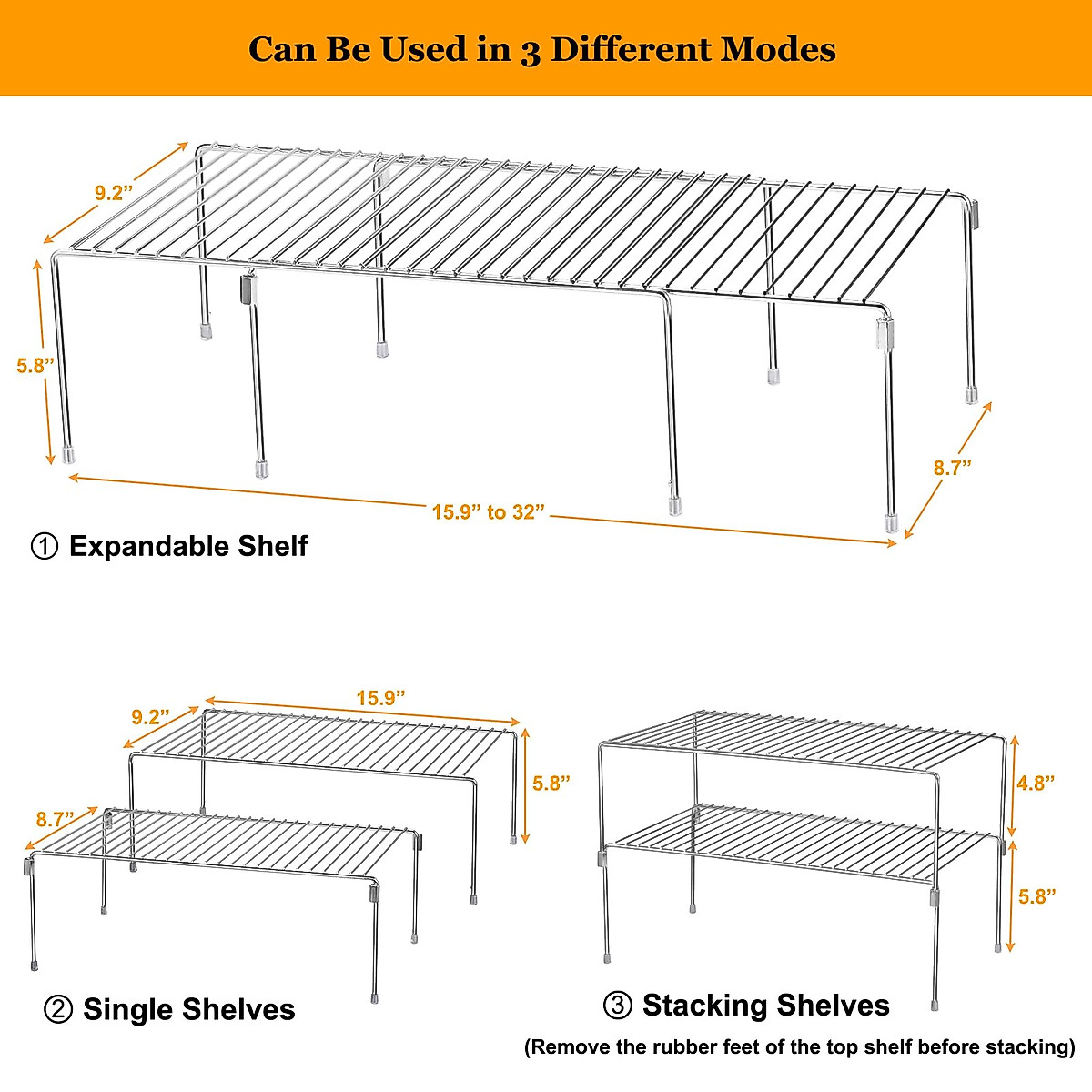 Homics Stackable Kitchen Cabinet Organizer Shelf Expandable Cabinet Shelf Riser, Plate Rack Shelf Cupboard Organizer and Storage with Anti-Slip Liners for Kitchen Cabinet Pantry, Sets of 4