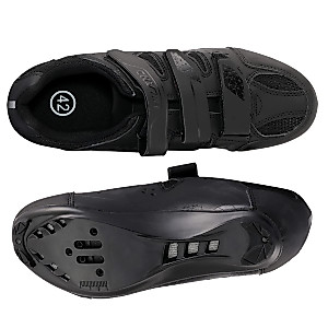 Hiland Unisex Wide Cycling Shoes Compatible with Peloton&Look Delta/Shimano SPD Cleats-3 Straps-Clip in Road/Mountain/Indoor Bike Shoes for Mens and Womens Black