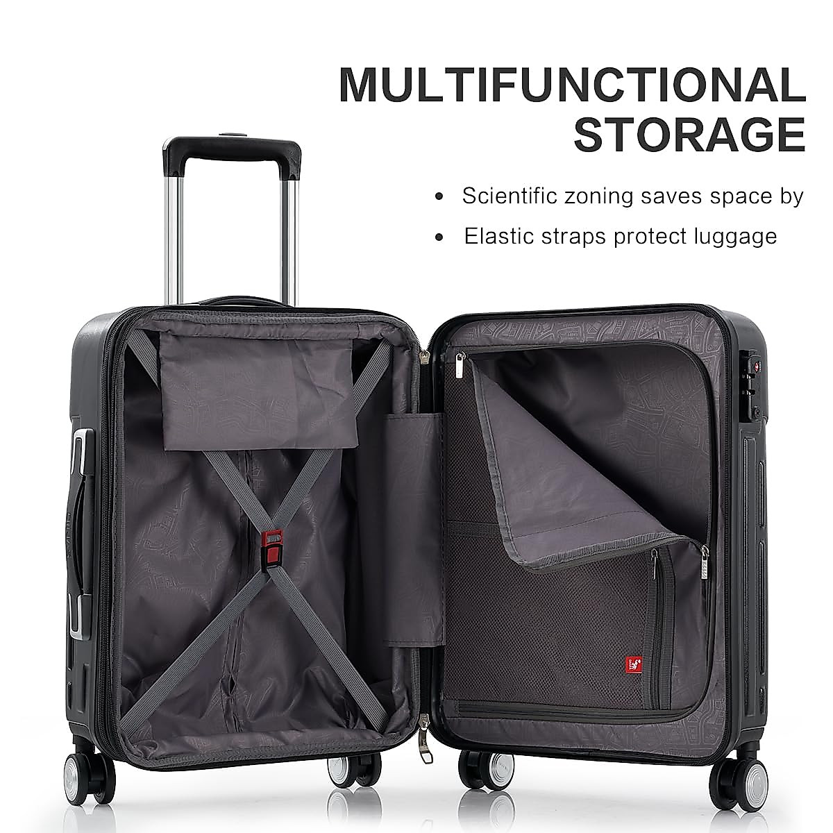 OIWAS Carry on Luggage with TSA Lock, Space Widening Horizontally Travel Suitcase, 8 Spinner Wheels Carry on Suitcase for Outdoor Travel Business Weekender(black, 2-Piece Set(20/26))