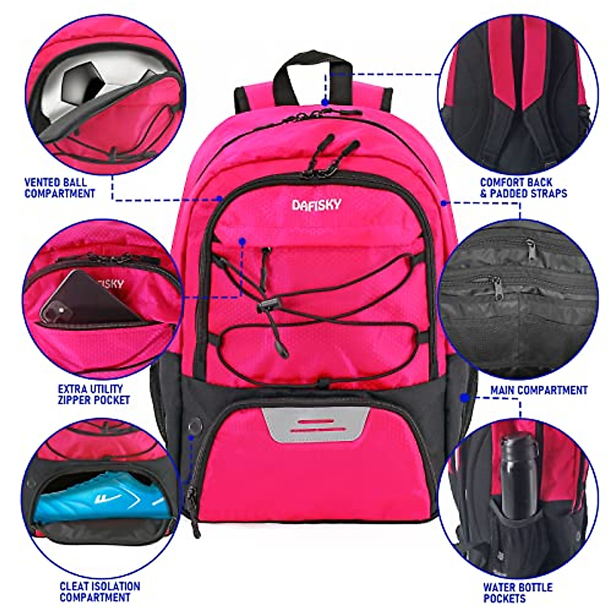 DAFISKY Youth Soccer Backpack - Soccer Bag with Shoes and Ball Compartment Sport Equipment Bags for Football Volleyball Basketball