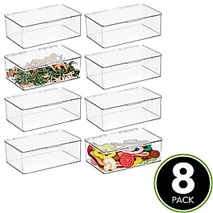 mDesign Plastic Playroom and Gaming Storage Organizer Box Containers with Hinged Lid for Shelves or Cubbies, Holds Small Toys, Building Blocks, Puzzles, Markers, Controllers, or Crayons, 8 Pack, Clear