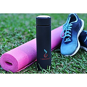 VIBRANT ALL IN ONE Travel Mug - TEA INFUSER Bottle WITH 2 PIECE EXTRA-LONG STEEPER STRAINER MESH FILTER - HOT COFFEE THERMOS - Cold FRUIT INFUSED Water LEAK PROOF Double wall Stainless Steel 16.9 oz