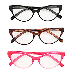 Betsey Johnson Women's Fairisle 3 Pack Reading Glasses Cat eye, Black, Tortoise, Pink Gradient, 2.5X + 2.5