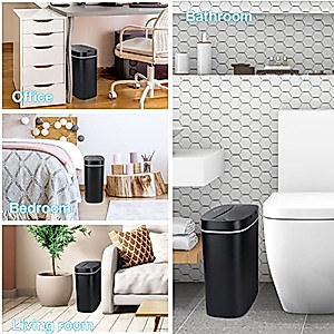 2023 Upgraded Bathroom Trash Can with Lid 3.5 Gal, Self-Sealing Auto Motion Sensor Touchless Trash Bin, Small Smart Slim Garbage Wastebasket for Toilet, Office, Rv, Bedroom, Livingroom (Black 3.1gal)