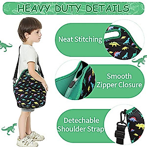 VASCHY Lunch Bag for Children, Neoprene Insulated Lunch Box Bag Tote with Detachable Adjustable Shoulder Strap in Cute Dinosaur