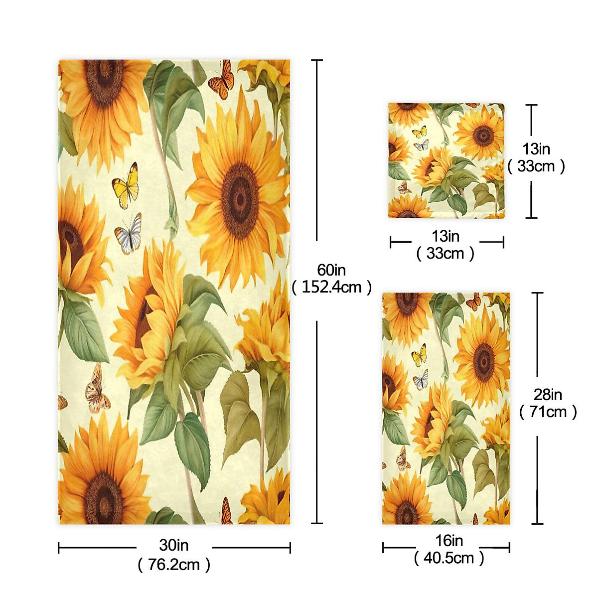 Flradish Sunflower Butterfly Towels 3 Pack Bath Towels for Bathroom Set Soft Cotton Highly Absorbent Lightweight & Quickdry Towel Set 1 Bath Towel,1 Hand Towel,1 Washclothe