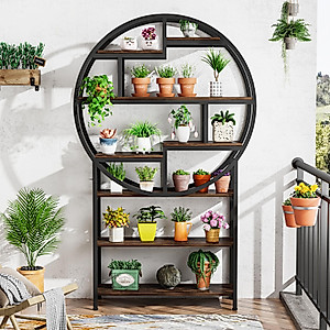 Tribesigns 8-Tier Bookshelf, 75 Inch Tall Industrial Freestanding Bookcase, Wood and Metal Display Shelves Storage Shelf for Living Room, Home Office, Bedroom (Rustic Brown)