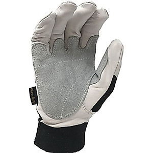 IRONCAT 86550 Heavy-Duty Goatskin Palm Gloves – [1 Pair] Large, Reinforced Palm and Thumb, Spandex Back, Hook and Loop Elastic Wrist,White
