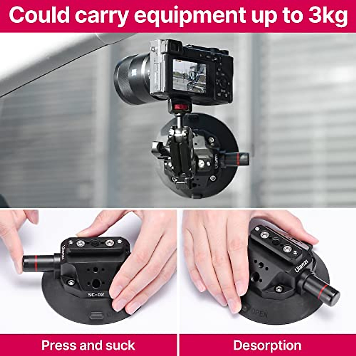 ULANZI SC-02 Suction Mount Magic Arm Bracket for DSLR Cameras for GoPro Action Camera Video Shooting