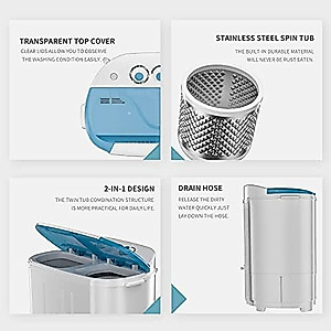 VCJ Portable Washing Machine, Twin Tub Washing Machine Laundry Compact Washer spinner Combo with 14lbs capacity, 9Lbs Washer and 5Lbs Spinner dryer for Apartments RVs and Dorms