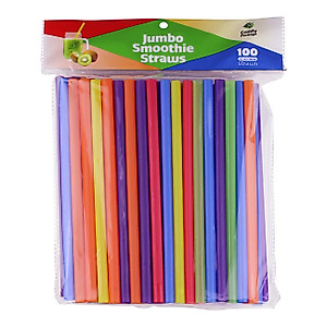[100 Count] Jumbo Smoothie Straws - 8.5" High - Assorted Colors