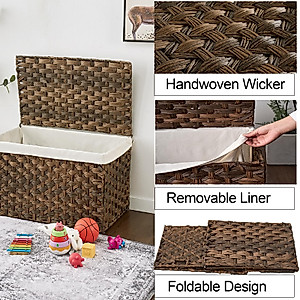 MOORLITER Wicker Storage Basket with Lid, 42.3 Gallon (160L) Large Blanket Basket with Lid, Woven Storage Bin with Handles, Removable Liner, Metal Frame, Foldable, for Bedroom, Laundry Room, Brown