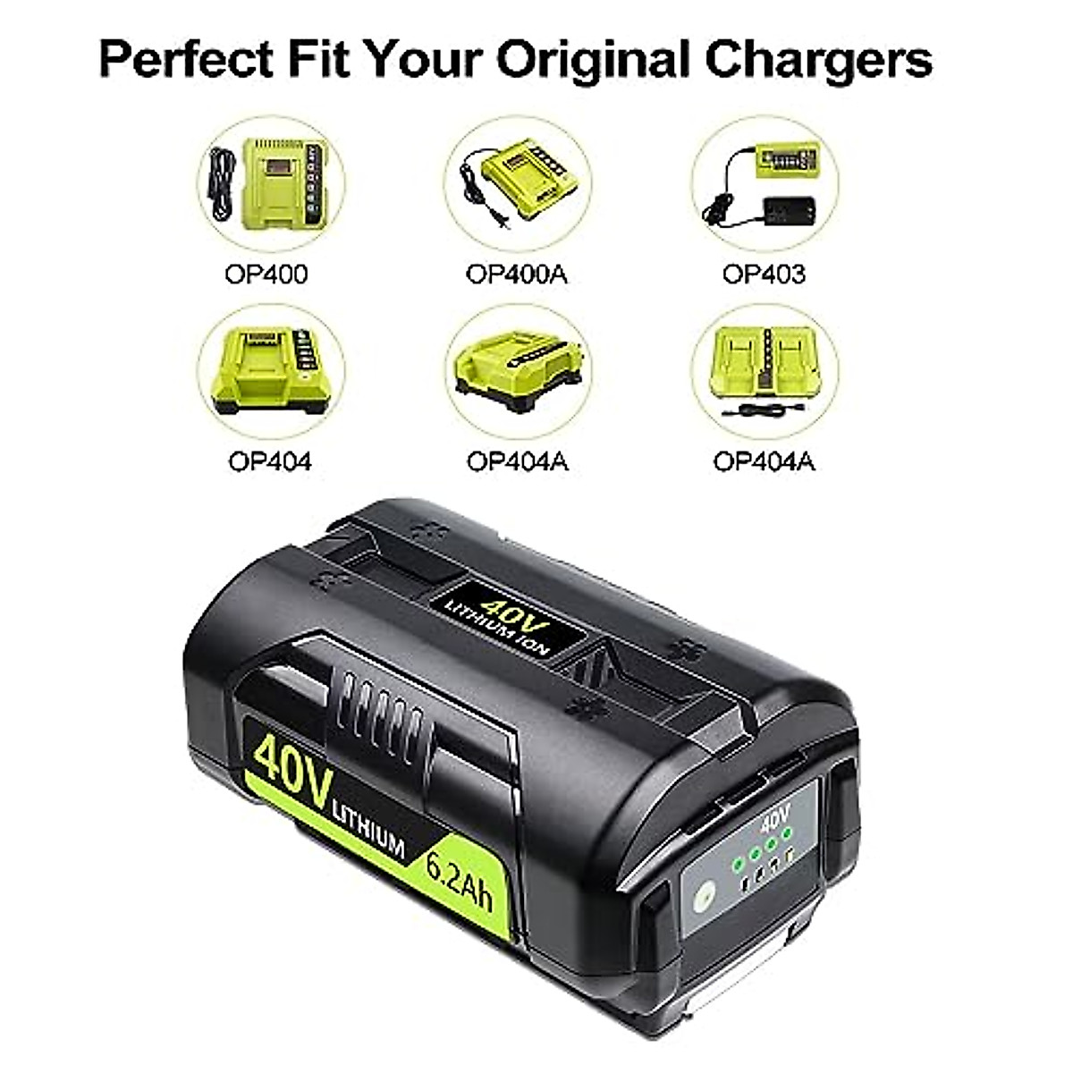 FSKE 6.2Ah OP4026 40V Battery Replacement for Ryobi 40V Lithium Battery OP4026 OP40201 OP40261 OP4030 OP4040 OP40401 OP4050 OP40501 OP4050A OP40601 OP4060A