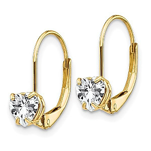 14K Yellow Gold 5mm Heart Love Cubic Zirconia CZ Drop Dangle Earrings Gemstone