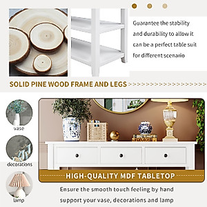 Merax Antique White Farmhouse Wood Table for Hallways Entryway Narrow Foyer Sideboard with Drawers and Bottom Shelves Easy Assemble, Type 11