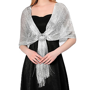 ZENUTA Shawls and Wraps for Evening Dresses, Womens Shawls and Wraps, Dressy Shawls and Wraps for Evening Wear (A. Silver (With Silver Buckle))