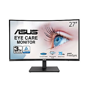 ASUS 27” 1080P Curved Monitor (VA27VQSE) - Full HD, 75Hz, 1ms, Adaptive-Sync/FreeSync, Low Blue Light, Flicker Free, VESA Mountable, Frameless, HDMI, DisplayPort, HDR-10, Height Adjustable,Black