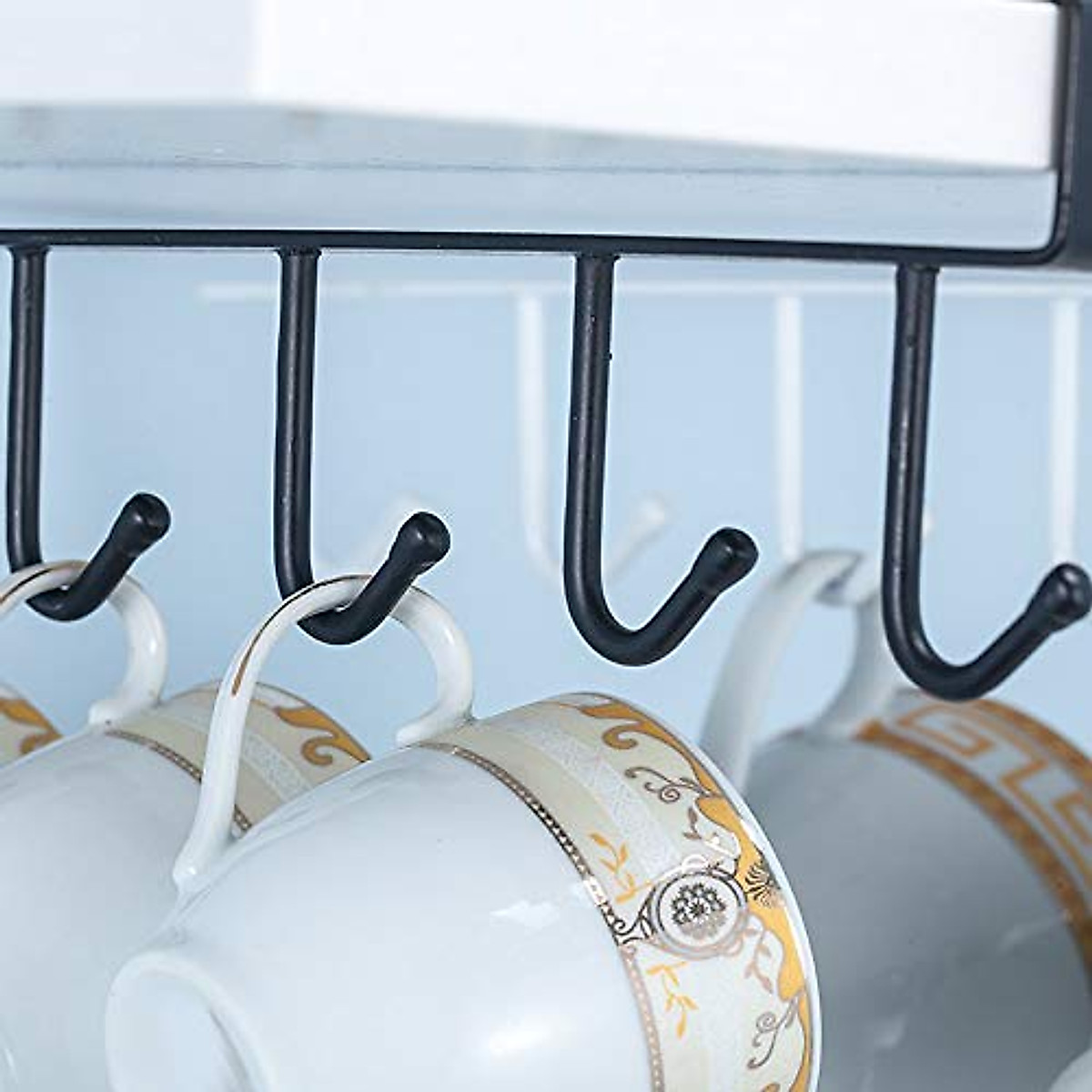 SHBaizoy 2pcs Utensil Racks Under Cabinet,Nail Free Adhesive Kitchen Utensils Hanging Hooks for Kitchen Utensils/Tools/Pot/Towel/Knife/Ties Belts/Scarf/Keys Storage/Cups(Black)